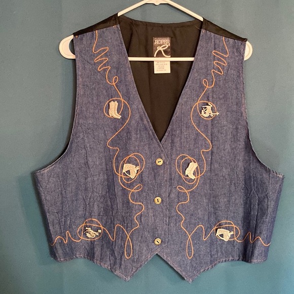 Roper | Jackets & Coats | Vintage Roper Blue Denim Vest With Silver ...